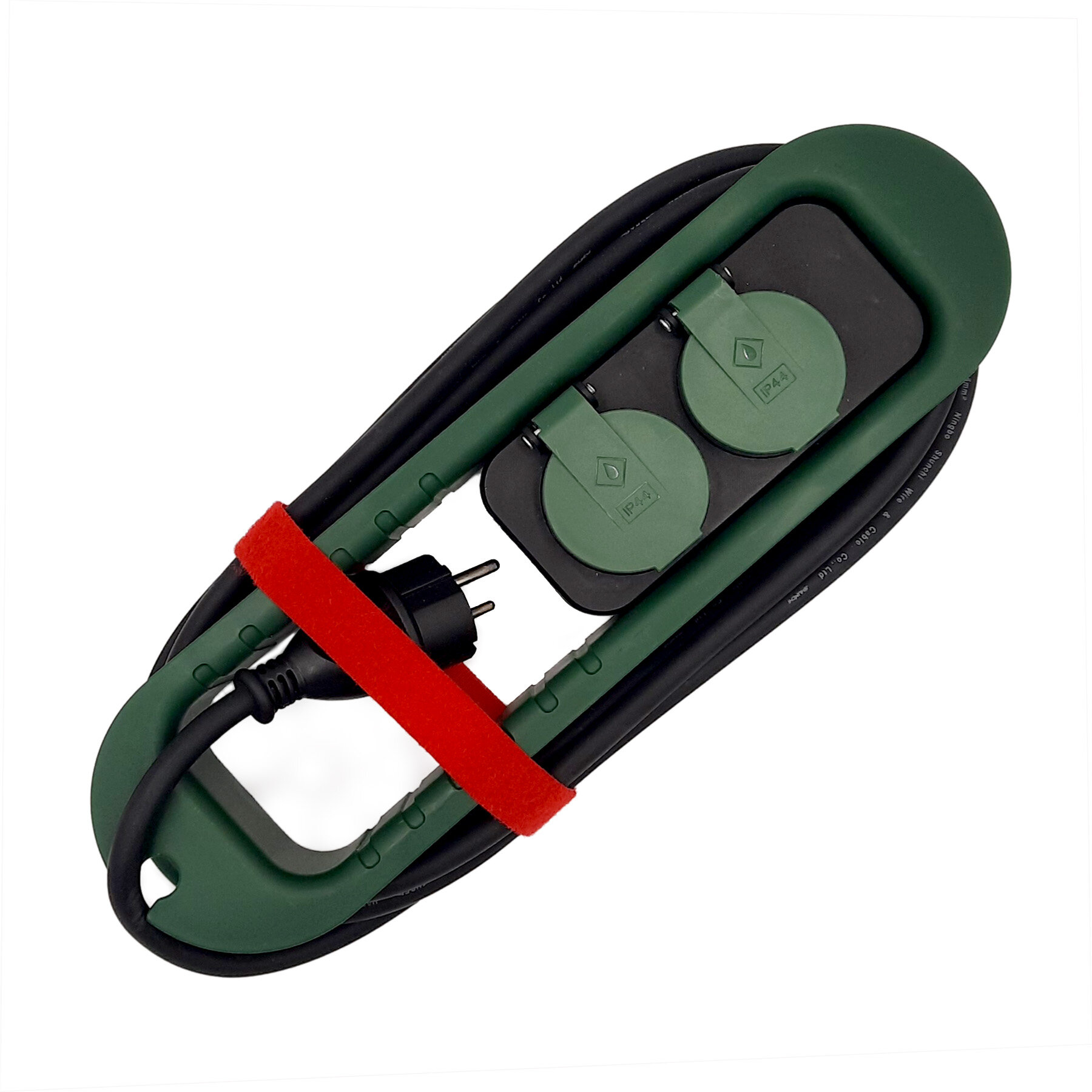 Удлинитель уличный, 2 гнезда, 16А, с заземлением, 3x1,5мм2, длина провода 3,2м, цвет зеленый