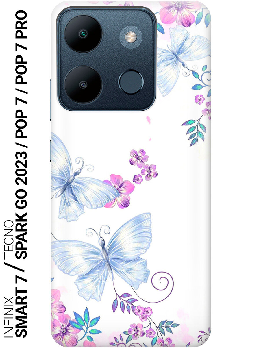Чехол на Infinix Smart 7 / Tecno Spark Go 2023 / Pop 7 / Pop 7 Pro / Инфиникс Смарт 7 / Текно Спарк Го 2023 / Поп 7 / Поп 7 Про "Бабочки и фиалки"