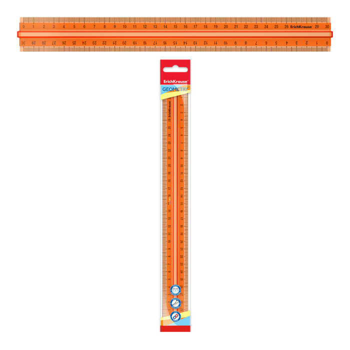 Линейка с держателем пластик. Erich Krause Neon, 30см, оранжевый 53869