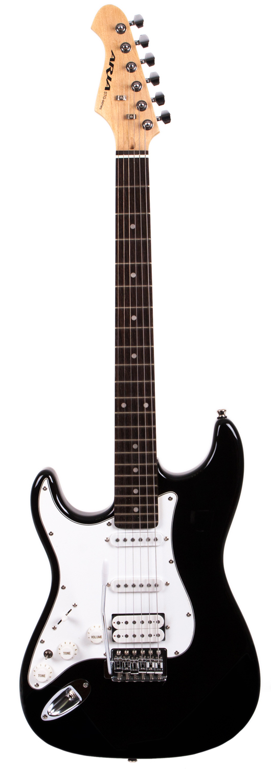 ARIA STG-004-L BK-Гитара электрическая, Леворукая, ольха, гриф: клен, привинченный, накладка: палисандр, лады: 22F, масштаб: 648mm (25-1/2 "), OH-1 х 1 Humbucker, регуляторы: громкость х 1, тон 2 х, Switch PU Selector х 1, Switch Coil Нажмите х 1, тремоло