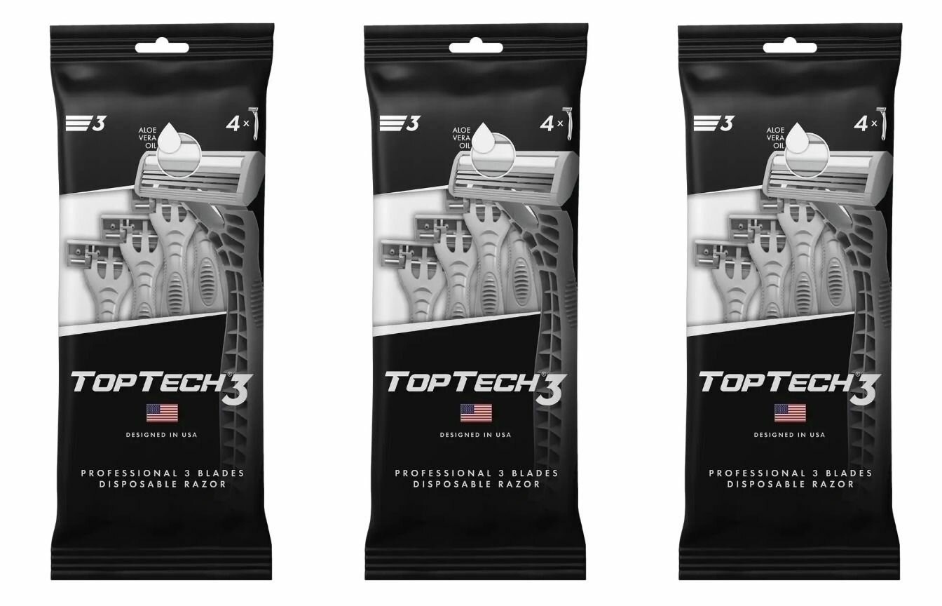 TopTech 3 Мужские бритвы одноразовые, 4шт - 3 упаковки