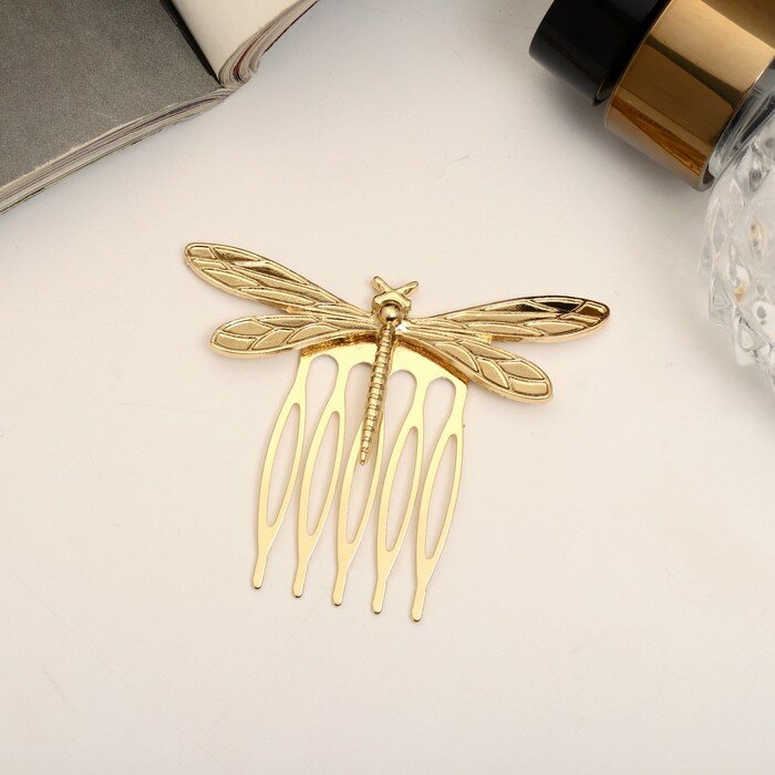 Гребень для волос QF «Либерти», стрекоза, 4×5 см, золото