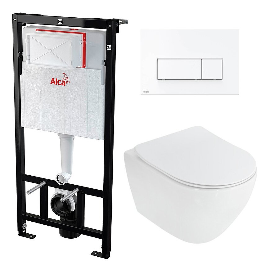 Комплект 3 в 1 инсталляция AlcaPlast + Унитаз подвесной Cezares Stylus CZR-513-TH-R + кнопка белая