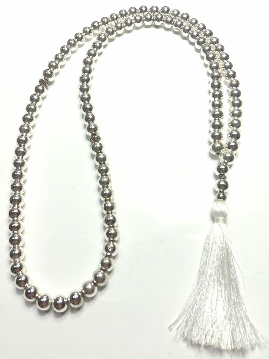 Мусульманские четки из серебристого гематита 99 бусин, диаметр 8 мм. в коробке.