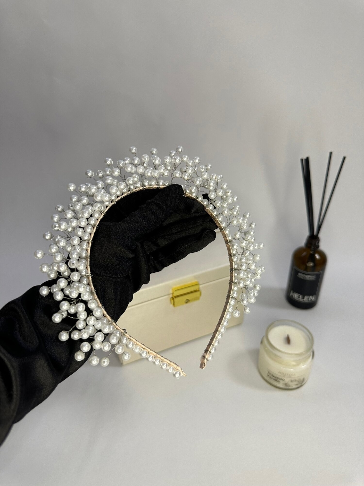 Элегантный ободок для девочек из жемчужных бусин, белый, 1 шт.