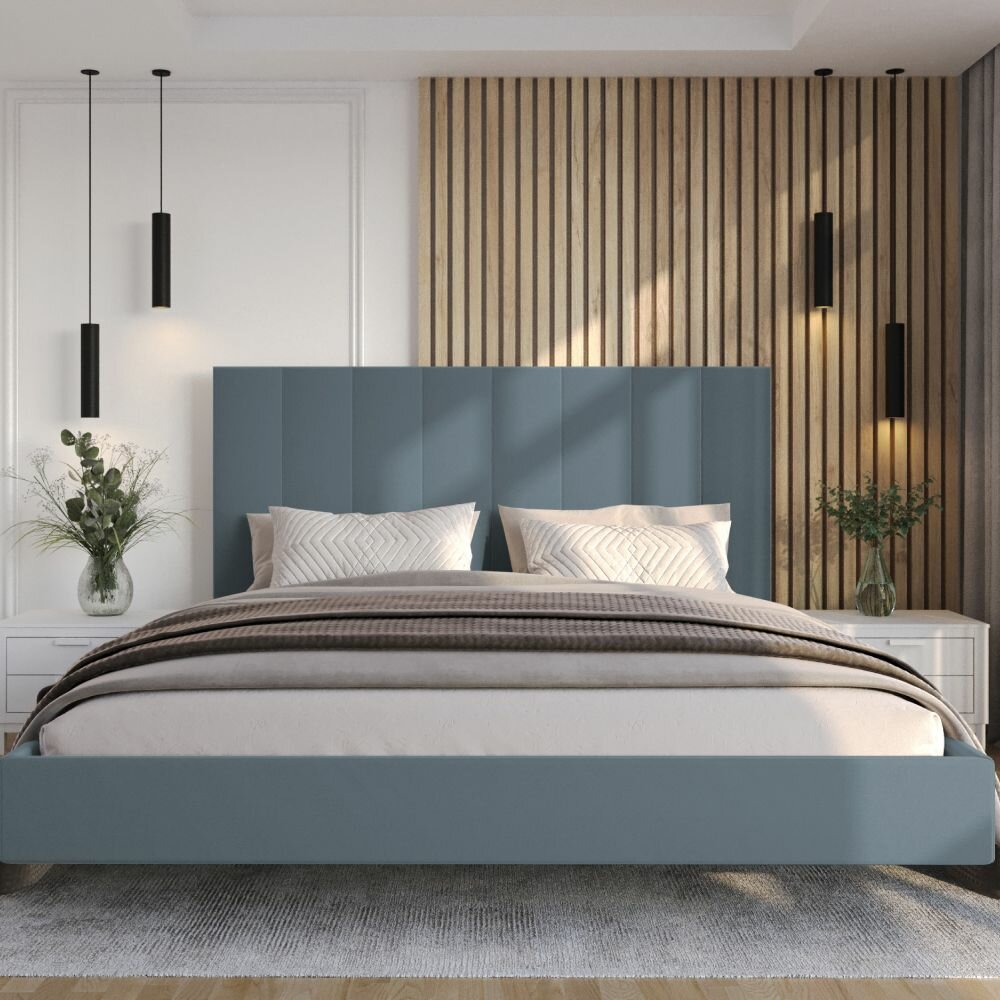 Кровать двуспальная 140x200 парящая Найроби цвет Серо-зеленый