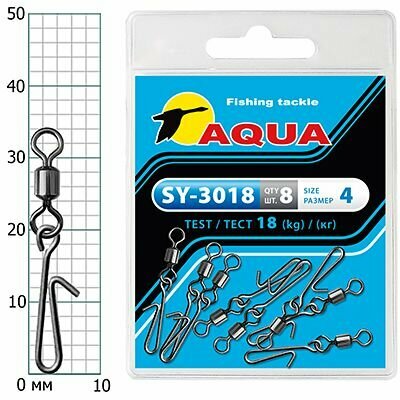Карабин с вертлюгом для рыбалки AQUA SY-3018 №04 (упк. 8 шт.)
