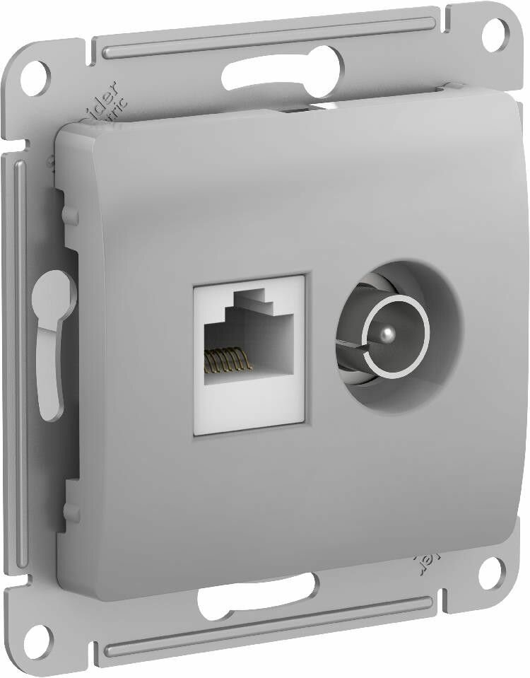 Glossa Алюминий Розетка двойная TV + компьютерная RJ45, кат. 5Е, Systeme Electric, GSL000389