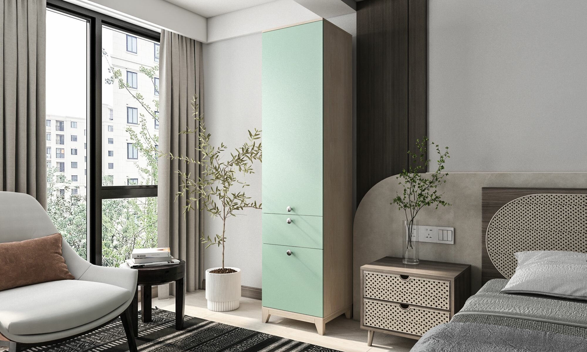 Шкаф-пенал с полками и ящиками "Хельга 3" МДФ 50х210х45 Кремона шампань / Ниагара