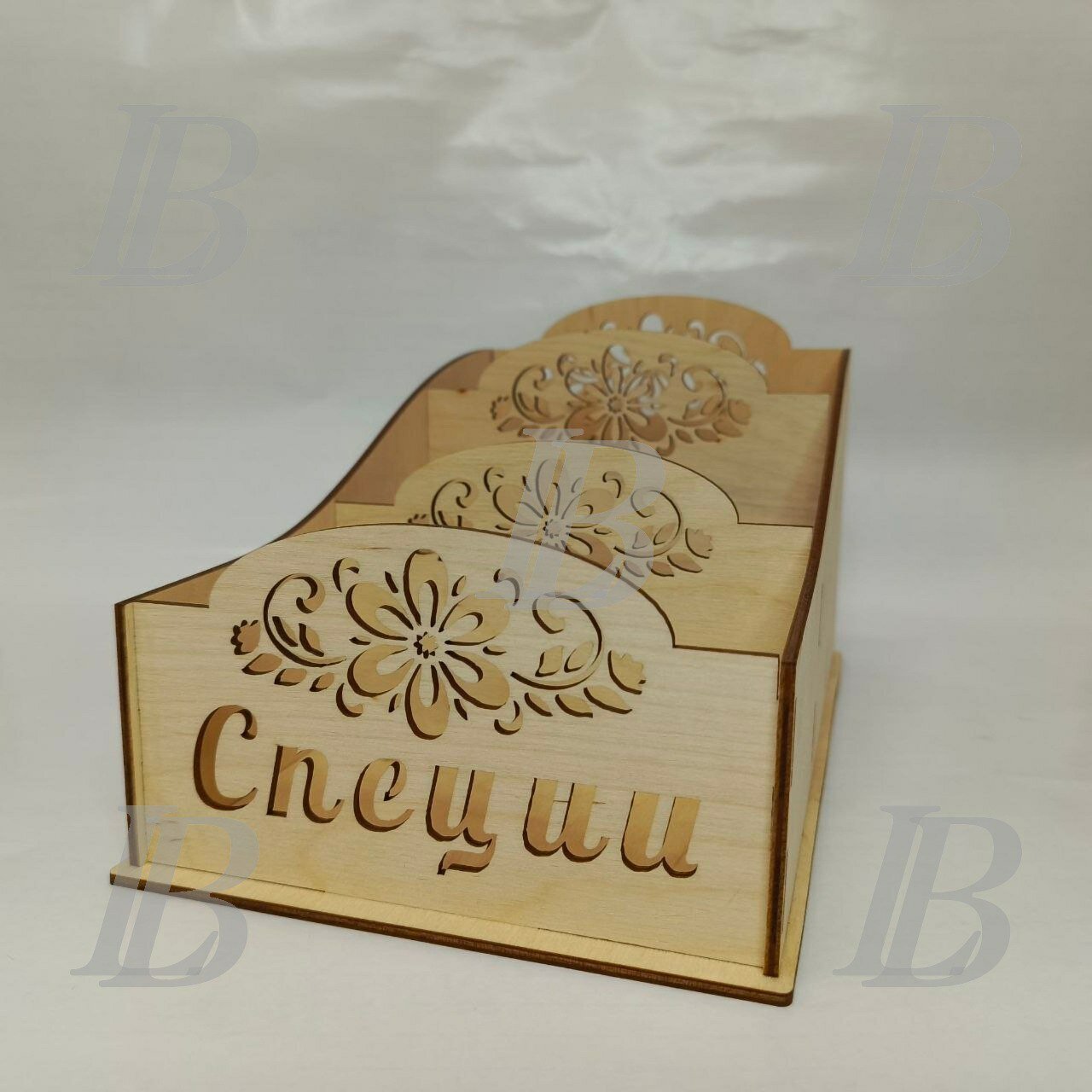 Лоток для специй, коробка для хранения специй, цвет белый, из натуральной фанеры