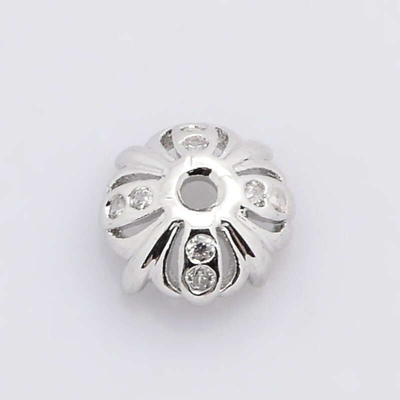 Шапочка для бусин (обниматель) 8.5х3.5мм, Milano, с четырьмя лепестками, с фианитами, базовый материал - латунь, под родий, 1 шт.