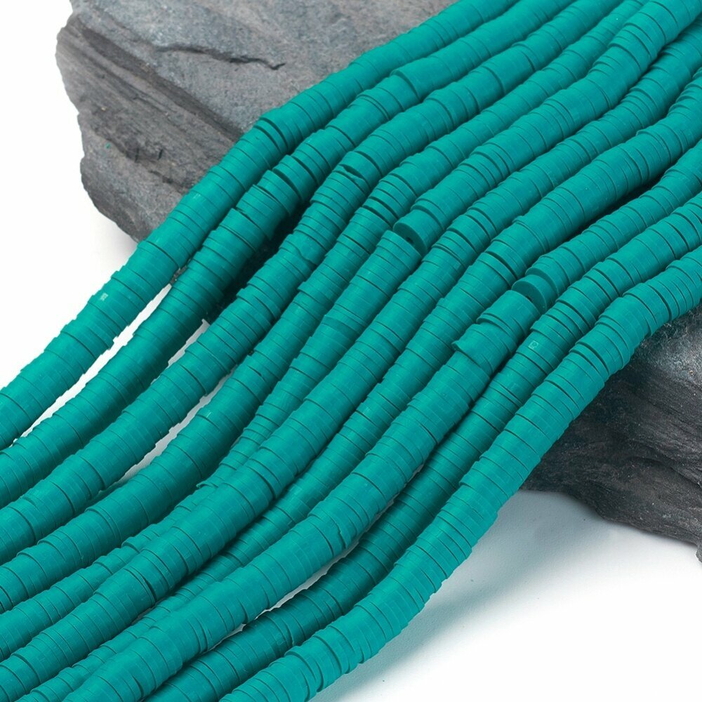 Бусины из гибкой полимерной глины, 6х1мм, диски (чипсы), цвета морской волны, 350-400 шт, низка