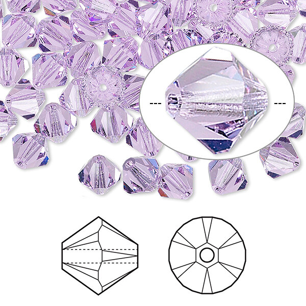 Бусина Swarovski, 6мм, Биконус (#5328), сиреневый (цвет 371), 10 шт.