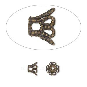 Шапочка для бусин (обниматель), 7х5мм, колокольчик, базовый материал - латунь, античный позолоченный (цвет - бронза), 10 шт.