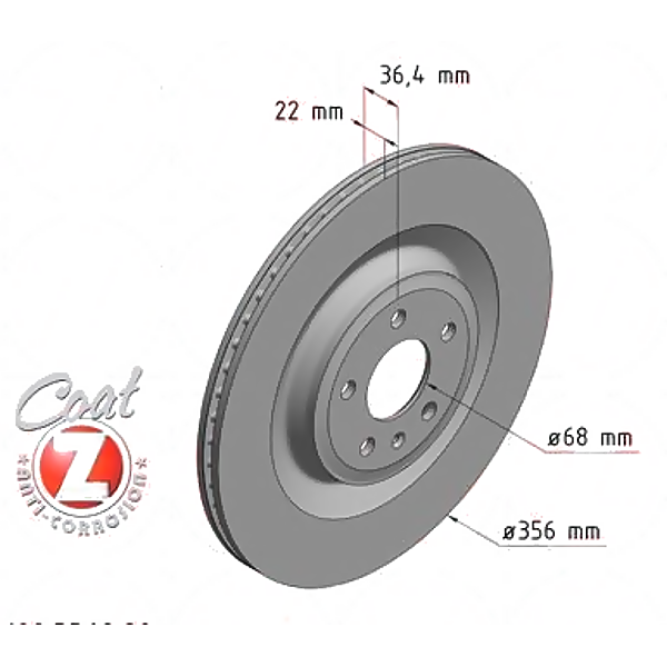 ZIMMERMANN 100.3362.20 (4H0615601F / 4H0615601L) диск тормозной задн. 356x22 / 36-5x112 \ Audi (Ауди) a8 3.0fsi