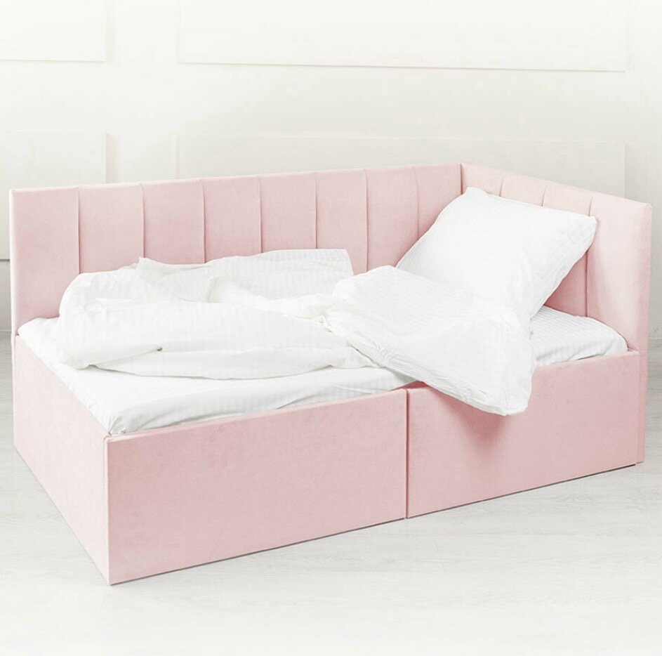Кровать диван детский с мягкими бортиками и ящиками "Фантазия" 160х80 см, угол справа , розовый