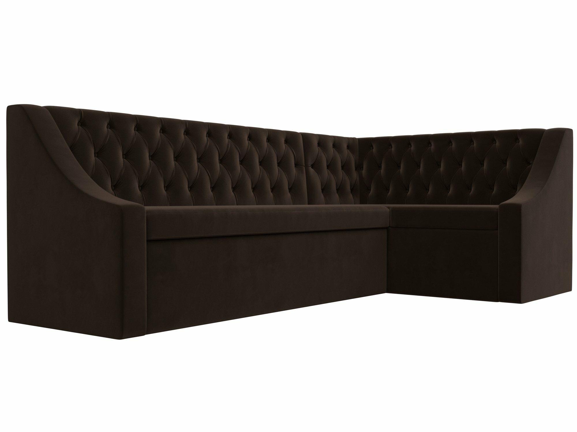 Диван кухонный угловой Мерлин правый угол, микровельвет, механизм дельфин, коричневый, 200x130x88см. Хит Диванов