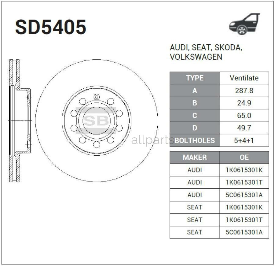 SANGSIN BRAKE SD5405 диск тормозной передний