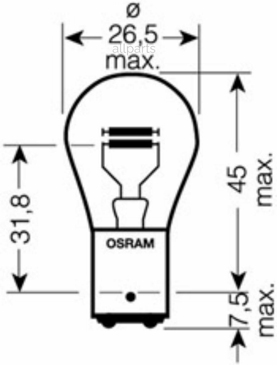 OSRAM 7225-02B Лампа 12V P21/4W 21/4W BAZ15d OSRAM ORIGINAL LINE 2 шт. блистер 7225-02B