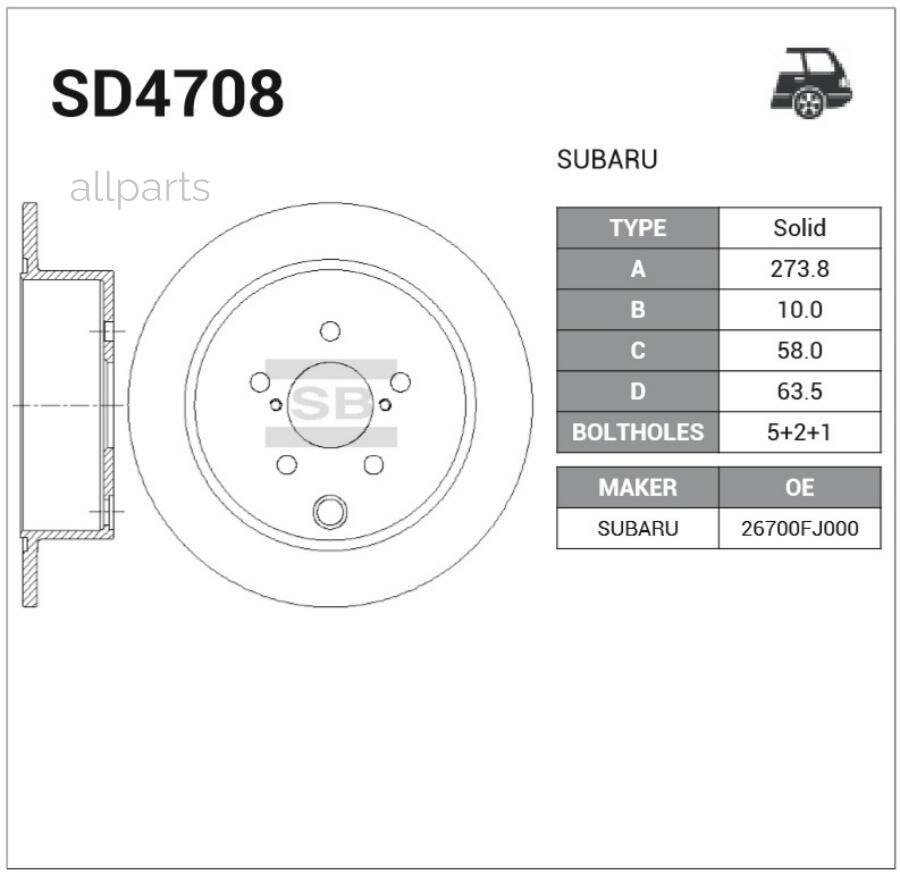 SANGSIN BRAKE SD4708 Диск тормозной задний SUBARU FORESTER SJ 13- R