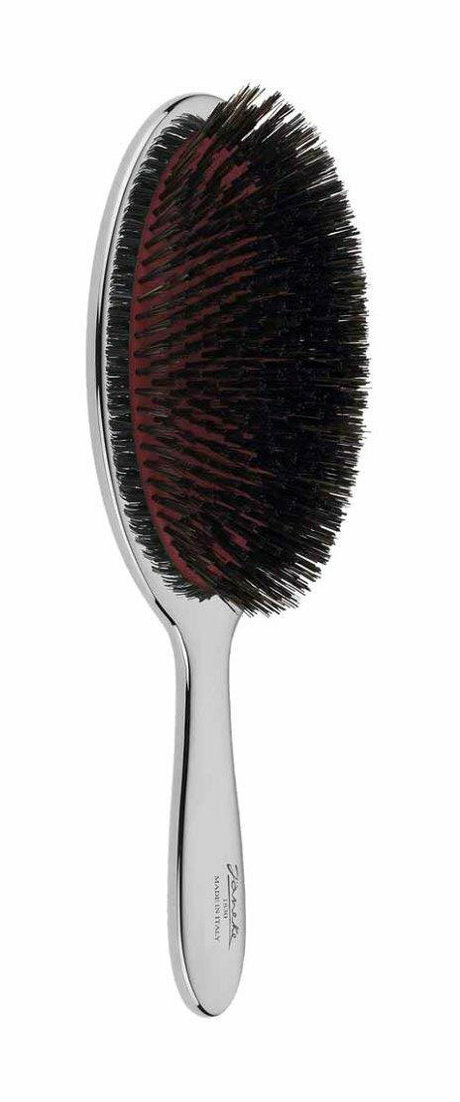 Janeke Silver Paddle Hairbrush with Pure Boar Bristle Хромированная щетка в упаковке c натуральной щетиной 100мл