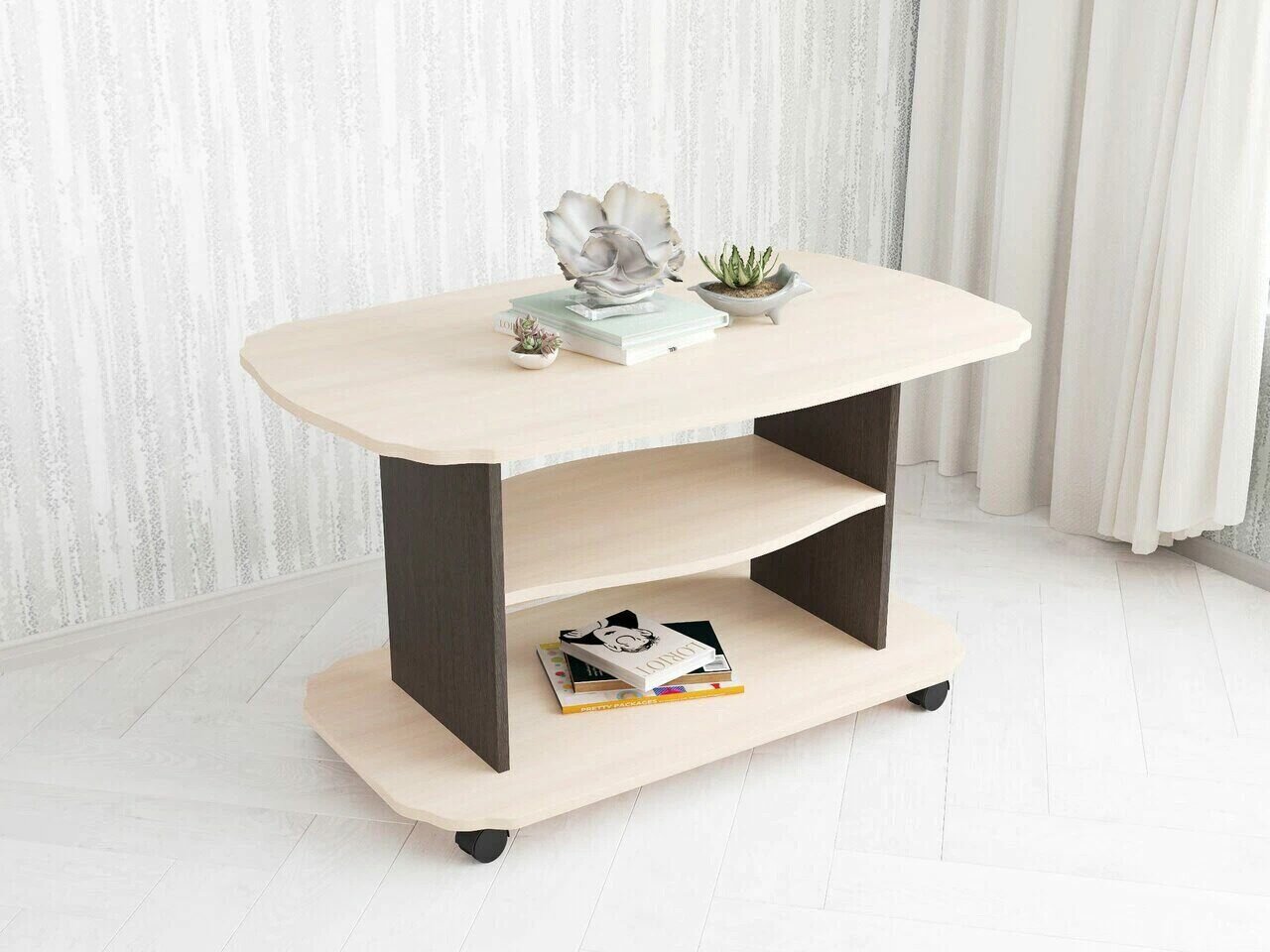 Стол журнальный «Консул-2», с полкой, ЛДСП, дуб молочный/венге (1000х650х560)