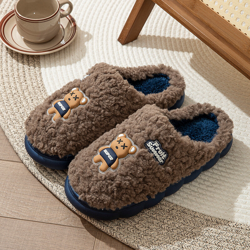 MOOCIE Меховые тапочки в корейском стиле, женская домашняя обувь, осенне-зимние, нескользящие, домашние, на толстой подошве, домашние хлопковые тапочки-бахилы