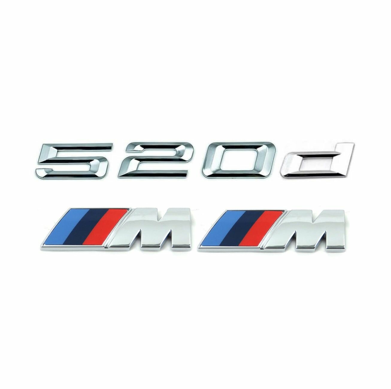 Комплект: шильдик на багажник длям BMW 520d + 2 эмблемы на крыло M-performance хром