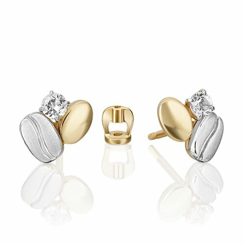 Серьги пусеты, комбинированное золото, 585 проба, родирование, топаз