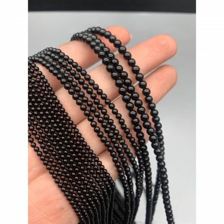 Каменные бусины, Агат, чёрный, тонированный, шарик гладкий, 2 мм, длина нити 38 см, около 190 бусин
