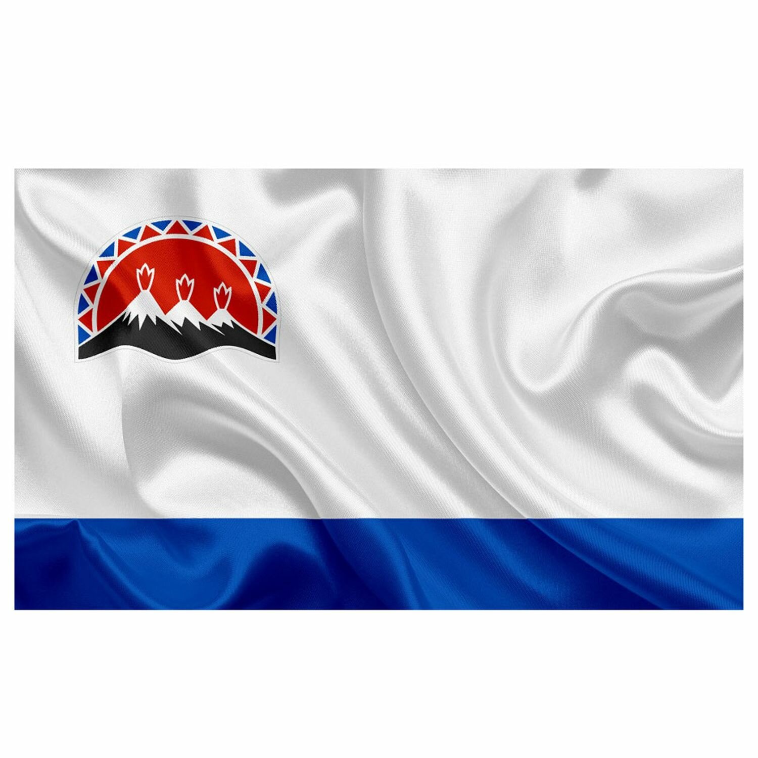 Флаг Камчатского края (90x135 см, полиэфирный шелк, сублимационная печать, прошит по периметру, карман слева)