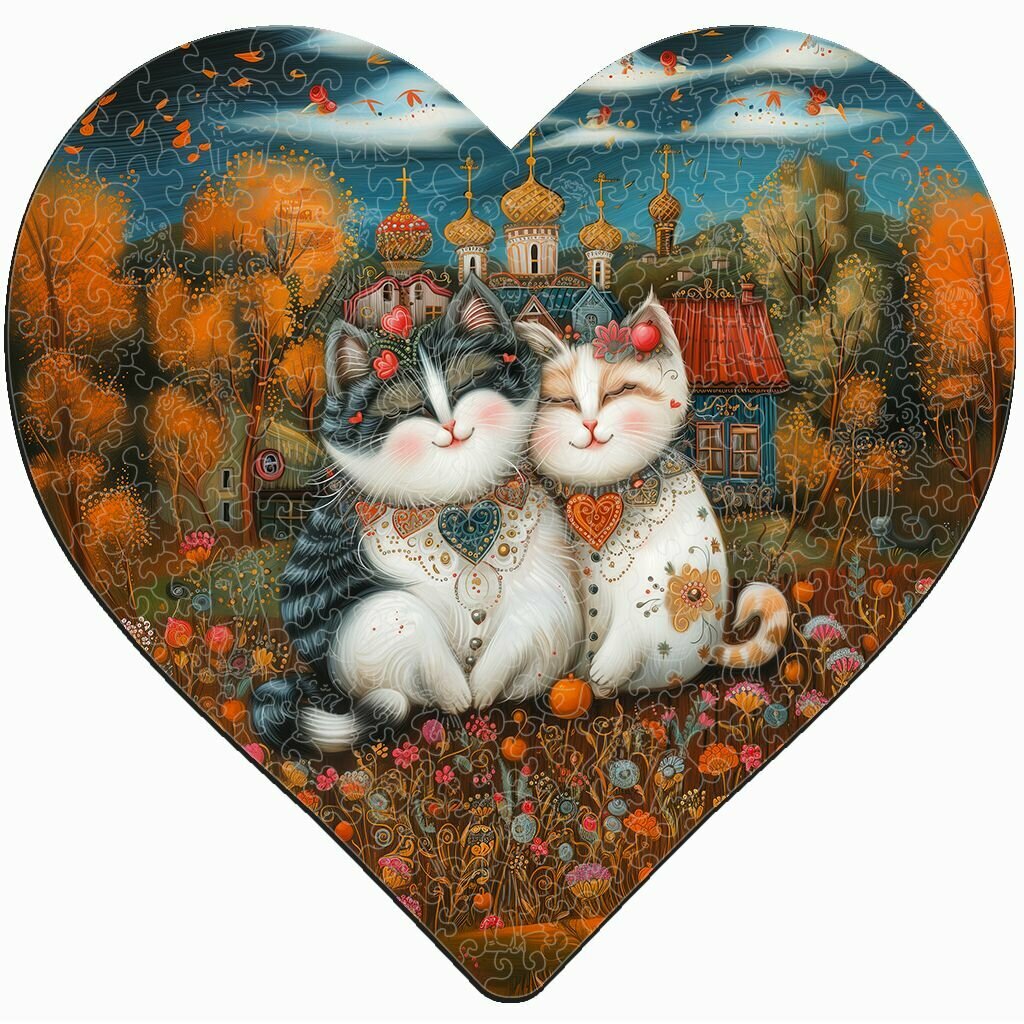 Деревянный пазл BoberBox "Любовь котиков в деревне", 267 деталей