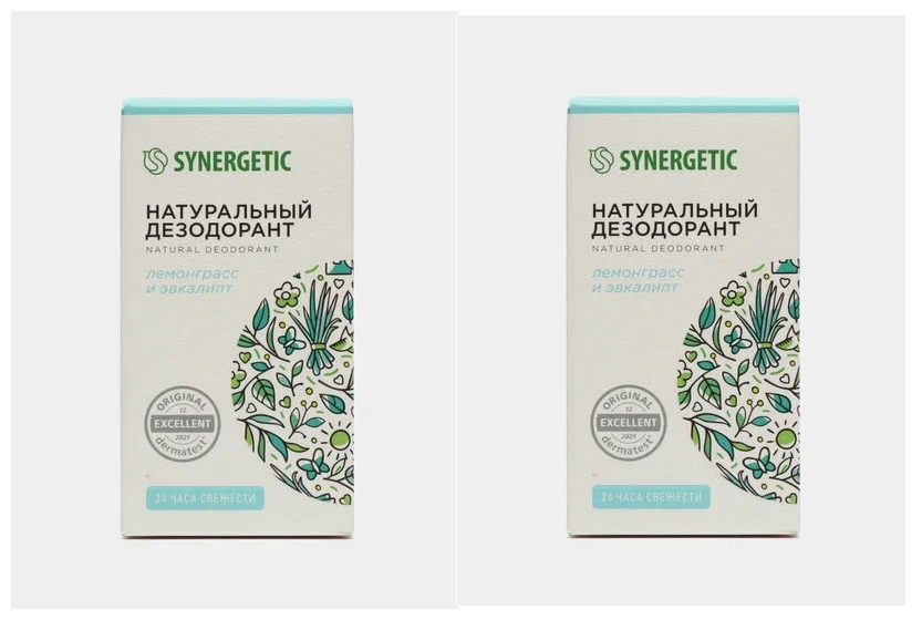 Натуральный дезодорант Synergetic лемонграсс - эвкалипт, гипоаллергенный, шариковый , 50мл. 2 шт