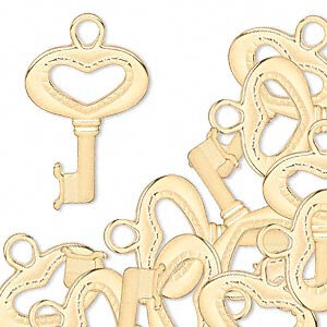 Подвеска, 27х17мм, ключик, базовый материал - цинковый сплав, позолоченный, 2 шт.