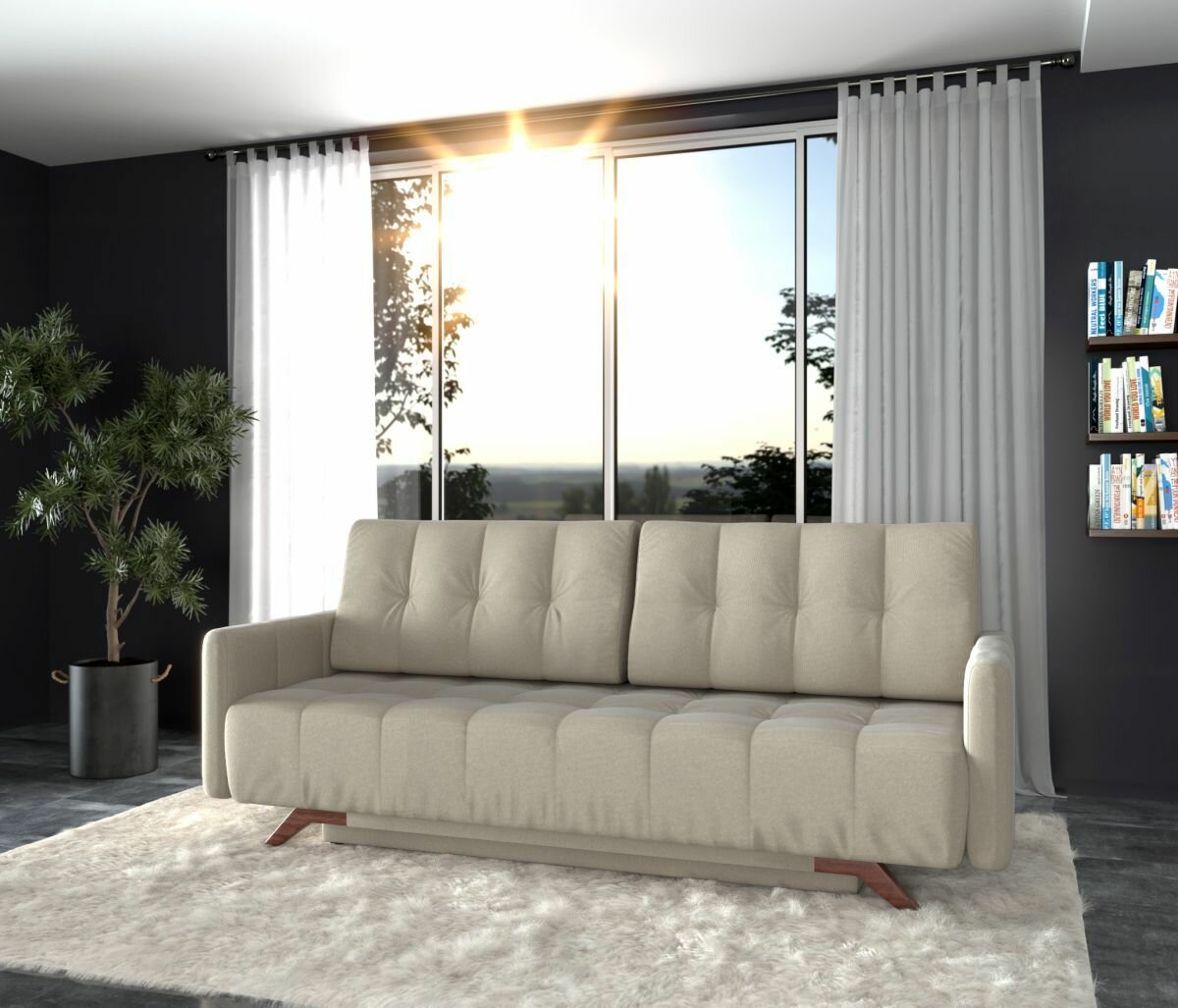 Диван-кровать DiHall Бонн, ортопедический, на деревяных ножках, велюровая обивка, еврокнижка