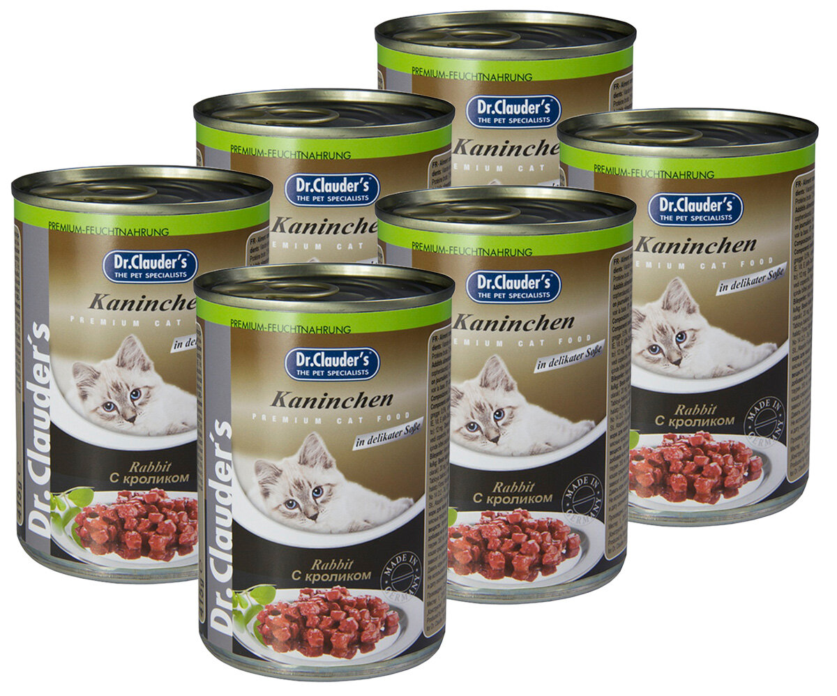 DR. CLAUDER’S для взрослых кошек с кроликом в соусе банка 415 гр 415 гр х 6 шт