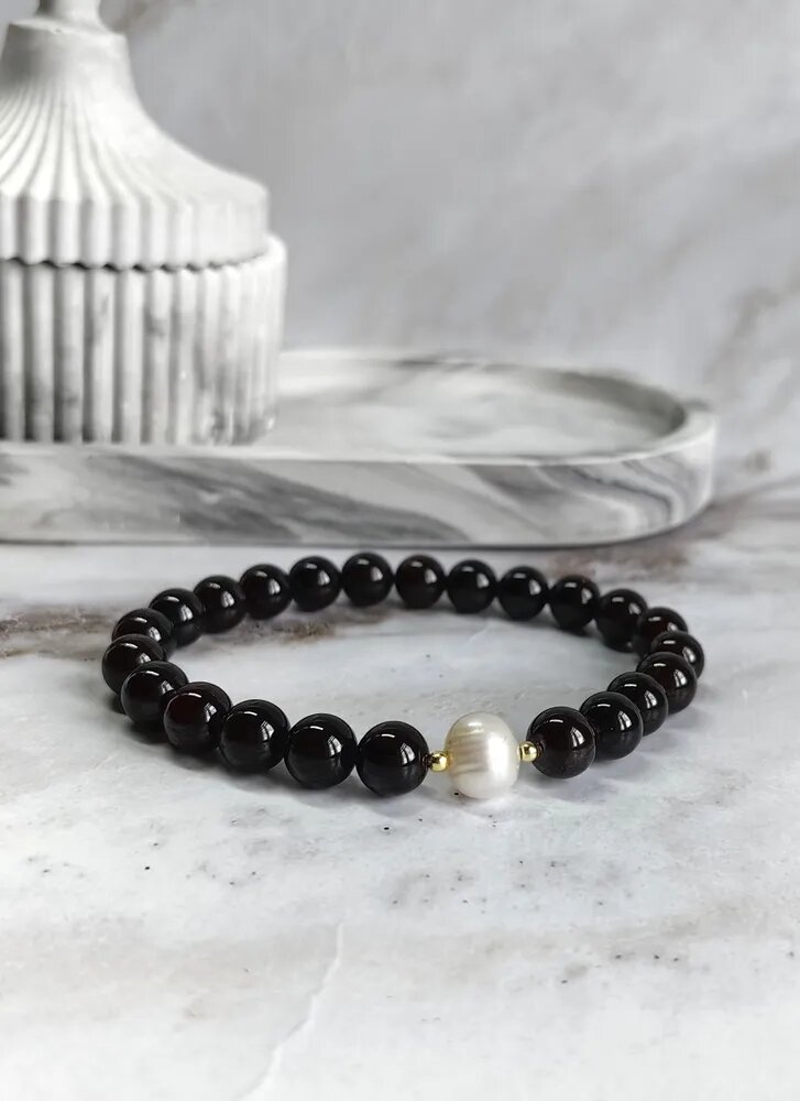 Браслет, жемчуг пресноводный, гранат