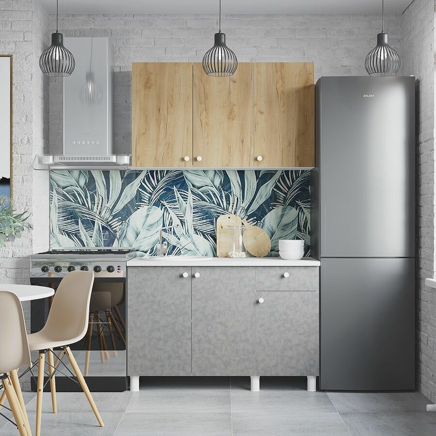 Кухонный гарнитур Горизонт Поинт, 120 см, Крафт золотой/Бетон