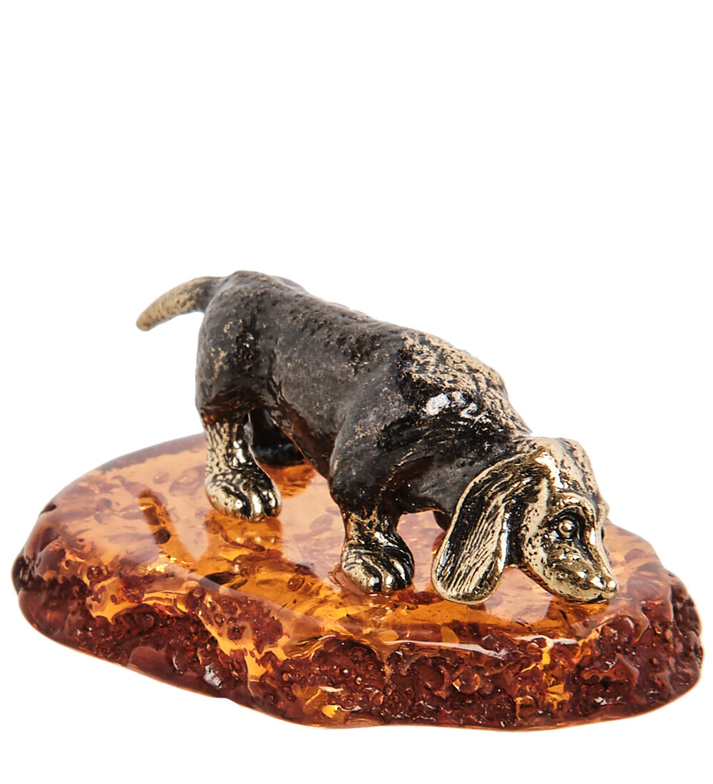 Фигурка 'Такса' (латунь, янтарь)