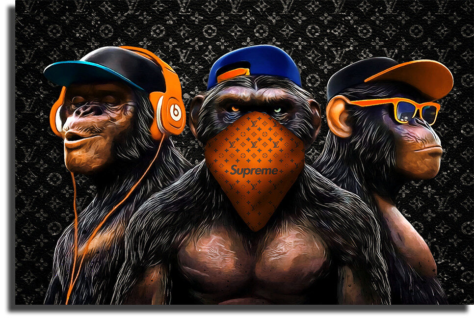 Картина "Обезьяны Supreme" 90х60 см