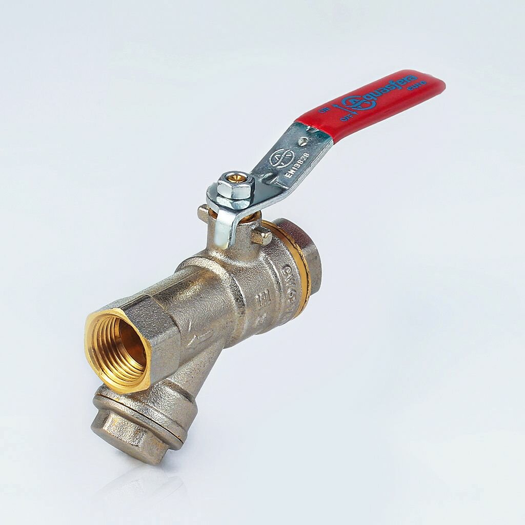 Кран-фильтр шаровой латунь никель 1014 Euro Ду 15 Ру40 ВР полнопроходной рычаг Aquasfera 1014-01 .