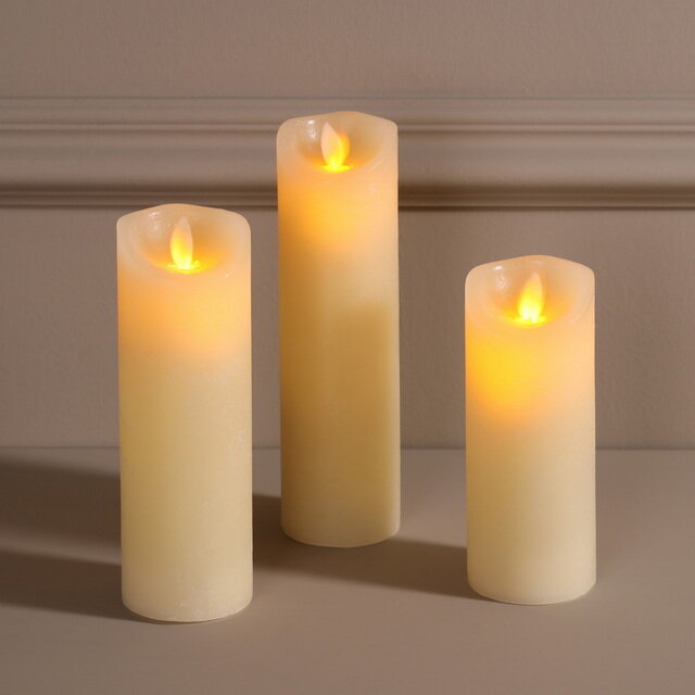 Набор свечей с имитацией пламени Magic Flame 12-17 см, 3 шт, с пультом управления, кремовые, восковые, Peha, MB-20117