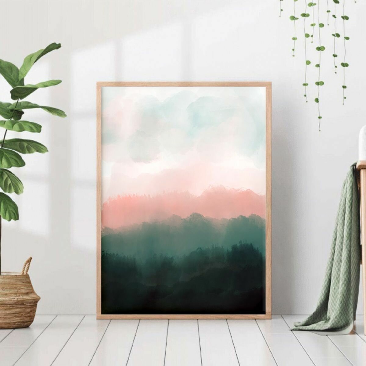 Постер "Абстракция пейзаж лес" 40x50 без рамки на стену для интерьера