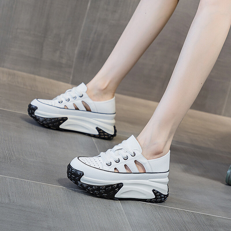 Женские летние туфли Daddy Shoes с толстой подошвой из кожи, легкие, с внутренней стороны, с увеличенным диаметром, повседневные, спортивные туфли, женские сандалии