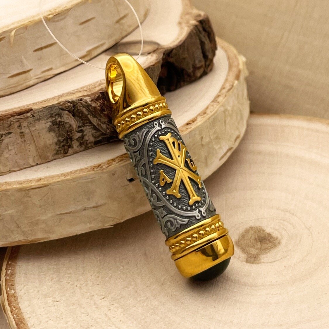 Подвеска, серебро, 925 проба, чернение, золочение, оксидирование, агат