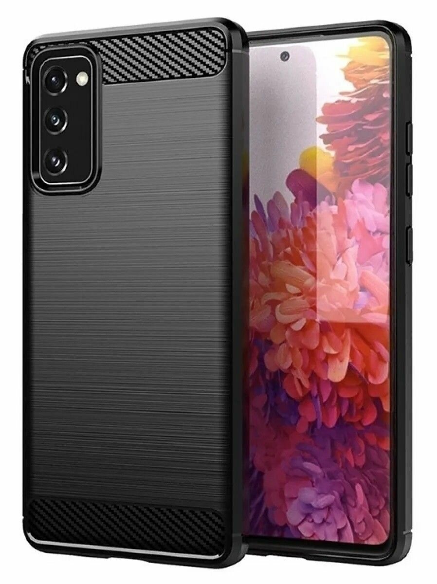 Чехол на Samsung Galaxy S20 G980 силиконовый карбон сталь чёрный