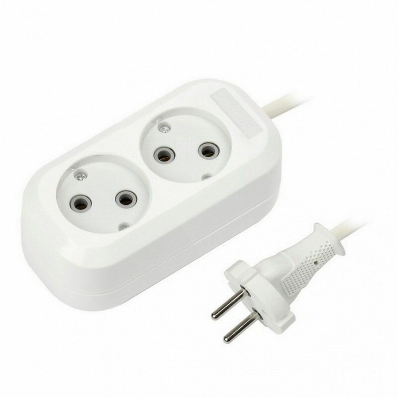 Удлинитель, 2 гнезда 5 м 10А/2,2кВт без заземления ПВС 2х1,0 (SBE-10-2-05-N)