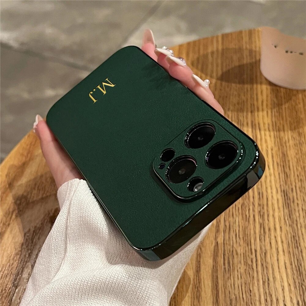 Персонализированный чехол с именем по индивидуальному заказу для iPhone 14, 13, 12, 11, 15, 16, 17 Air Pro Max, кожаный чехол-бампер с инициалами 17 Pro Max green, for iphone 13Pro Max