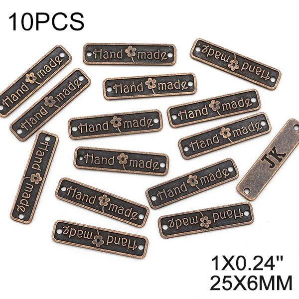 Металлические метки ручной работы, 10 шт, прямоугольные винтажные этикетки, серебристо-бронзовые бирки для шитья одежды, курток, шляп, аксессуары для одежды из сплава