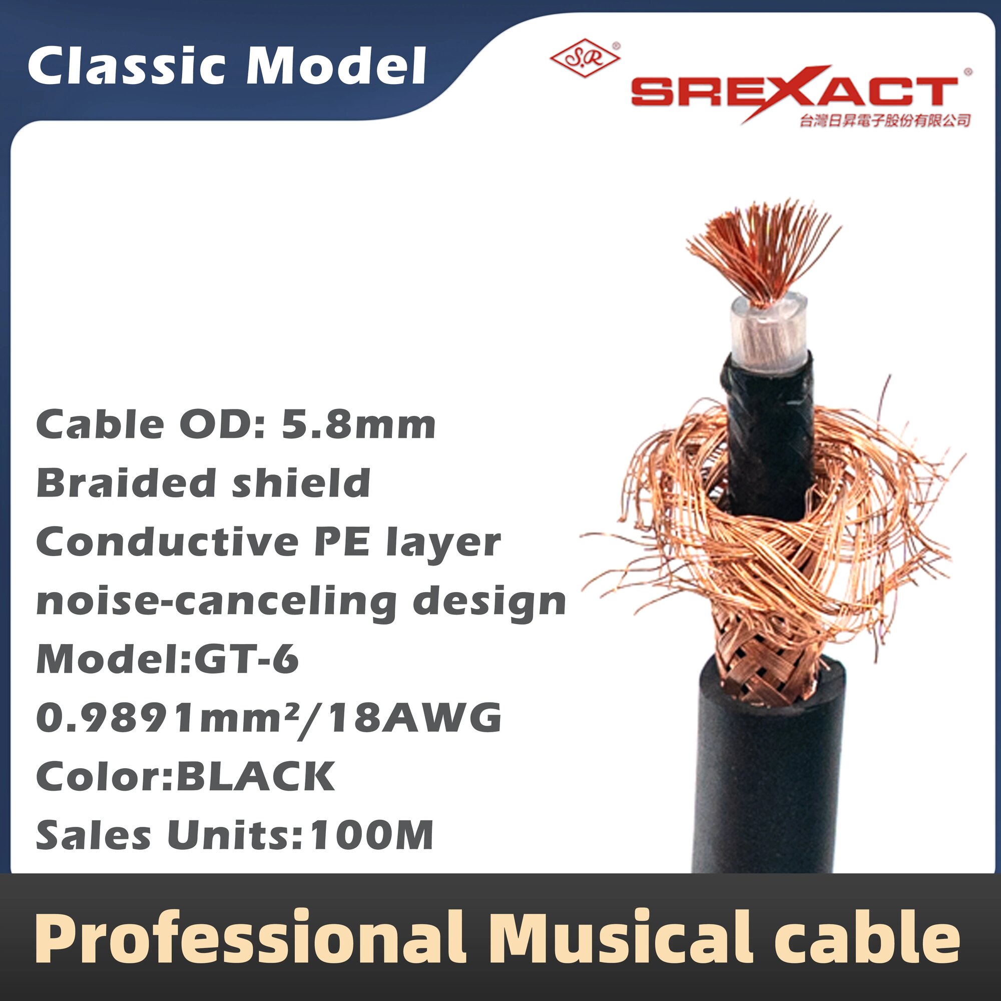 Профессиональный кабель SREXACT для инструментов, внешний плетеный экран + полиэтиленовый слой шумоподавления, гитарный кабель, 75 Ом, коаксиальный кабель сопротивления